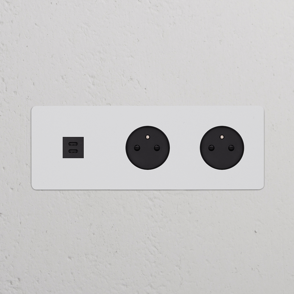 Kew Triple USB-C 30W & 2x French/Belgian Type E Socket Paintable Black ...