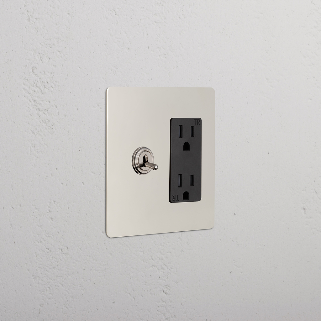 Kew 2G Toggle Switch & Power Outlet Clear Polished Nickel Black ...