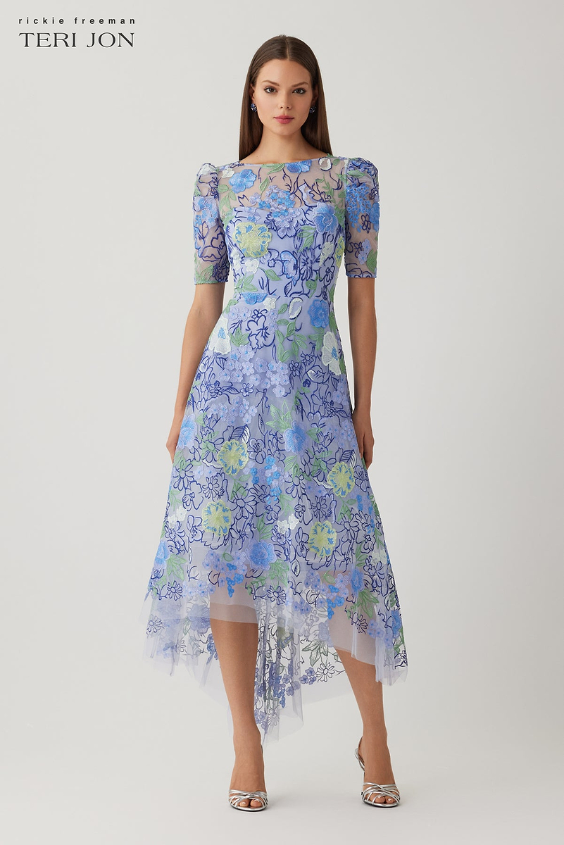 Embroidred Tulle Floral High Low Hem Dress – Terijon.com