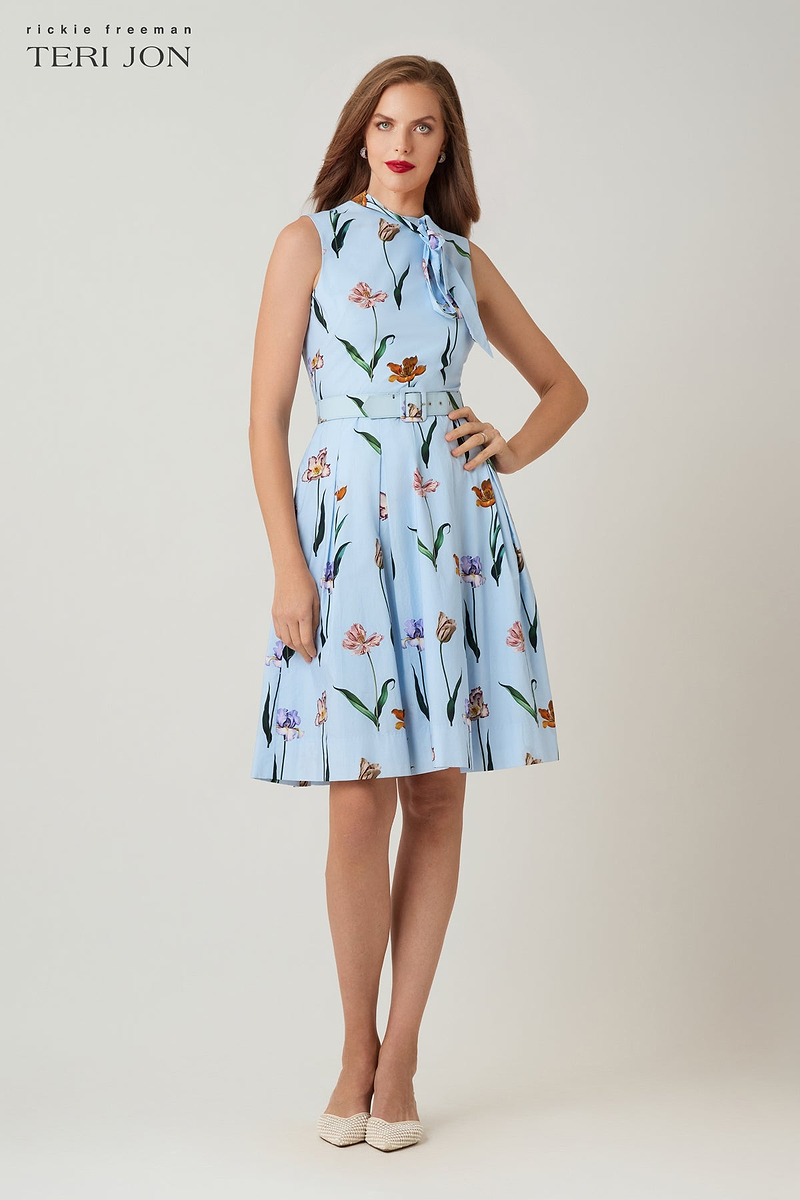 Cotton Print Tie Neck Dress – Terijon.com