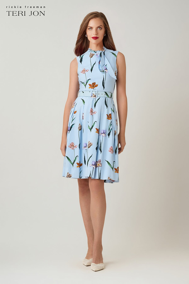 Cotton Print Tie Neck Dress – Terijon.com
