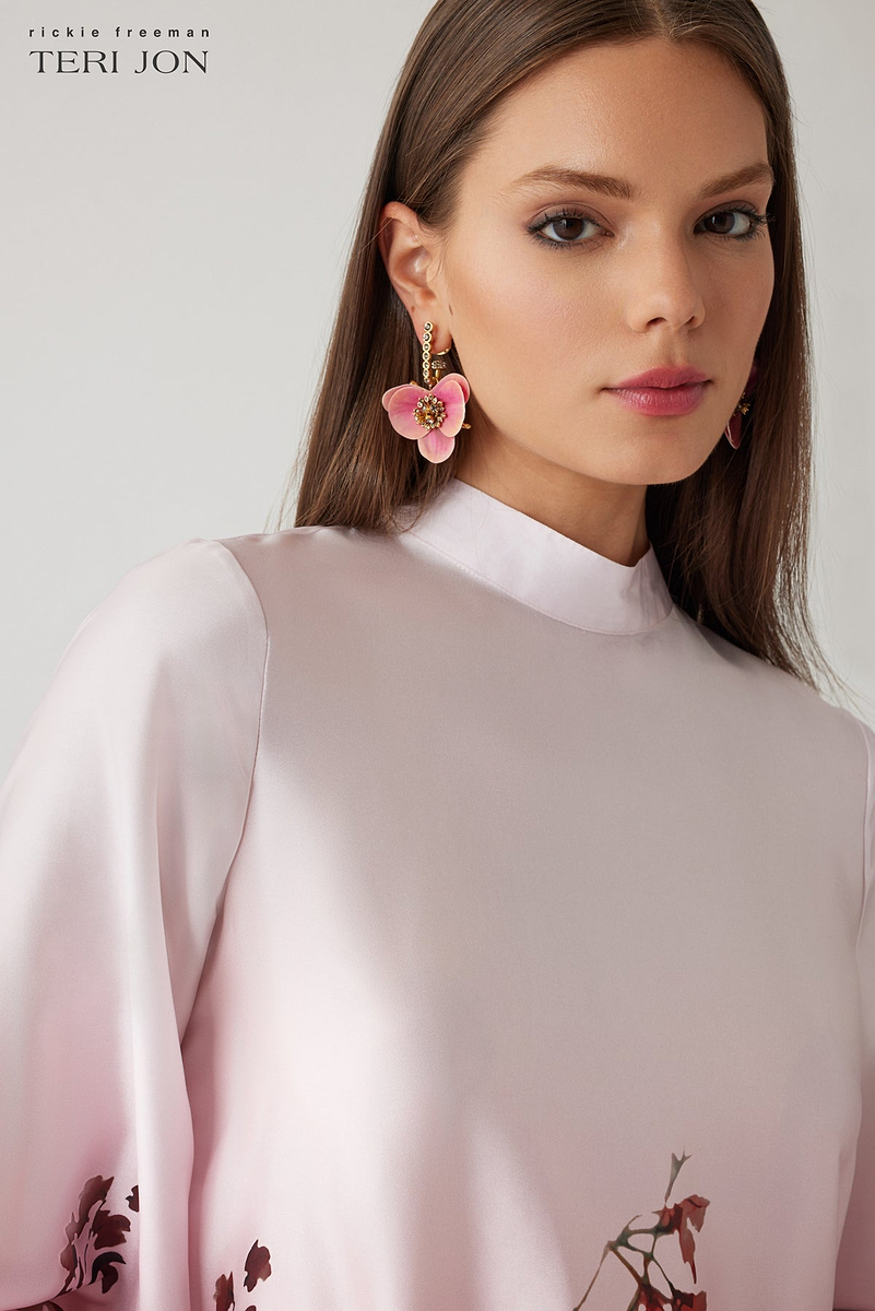 Twill Mandarin Neck Border Print Midi Dress – Terijon.com