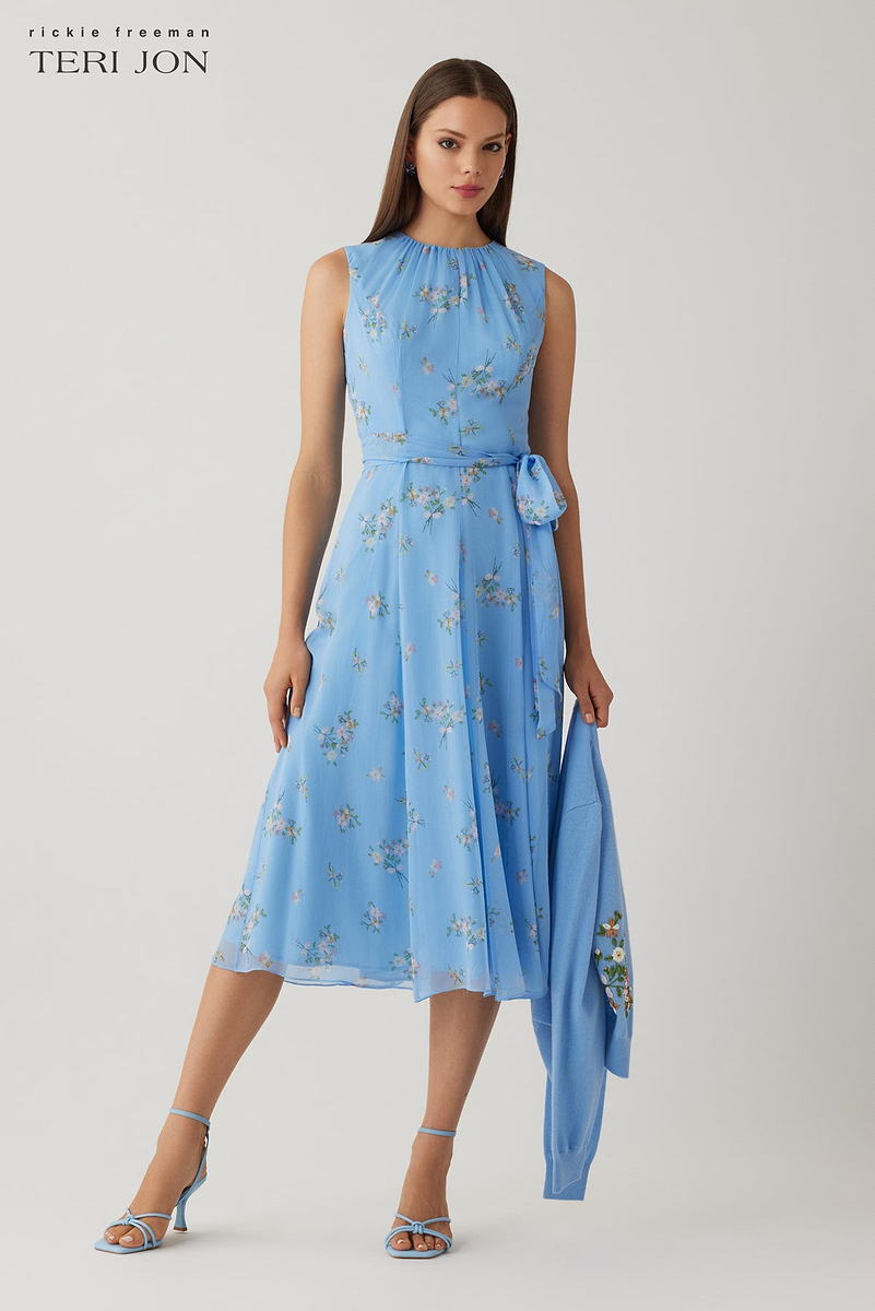 Chiffon Floral Print Sleeveless Fit and Flare Dress – Terijon.com