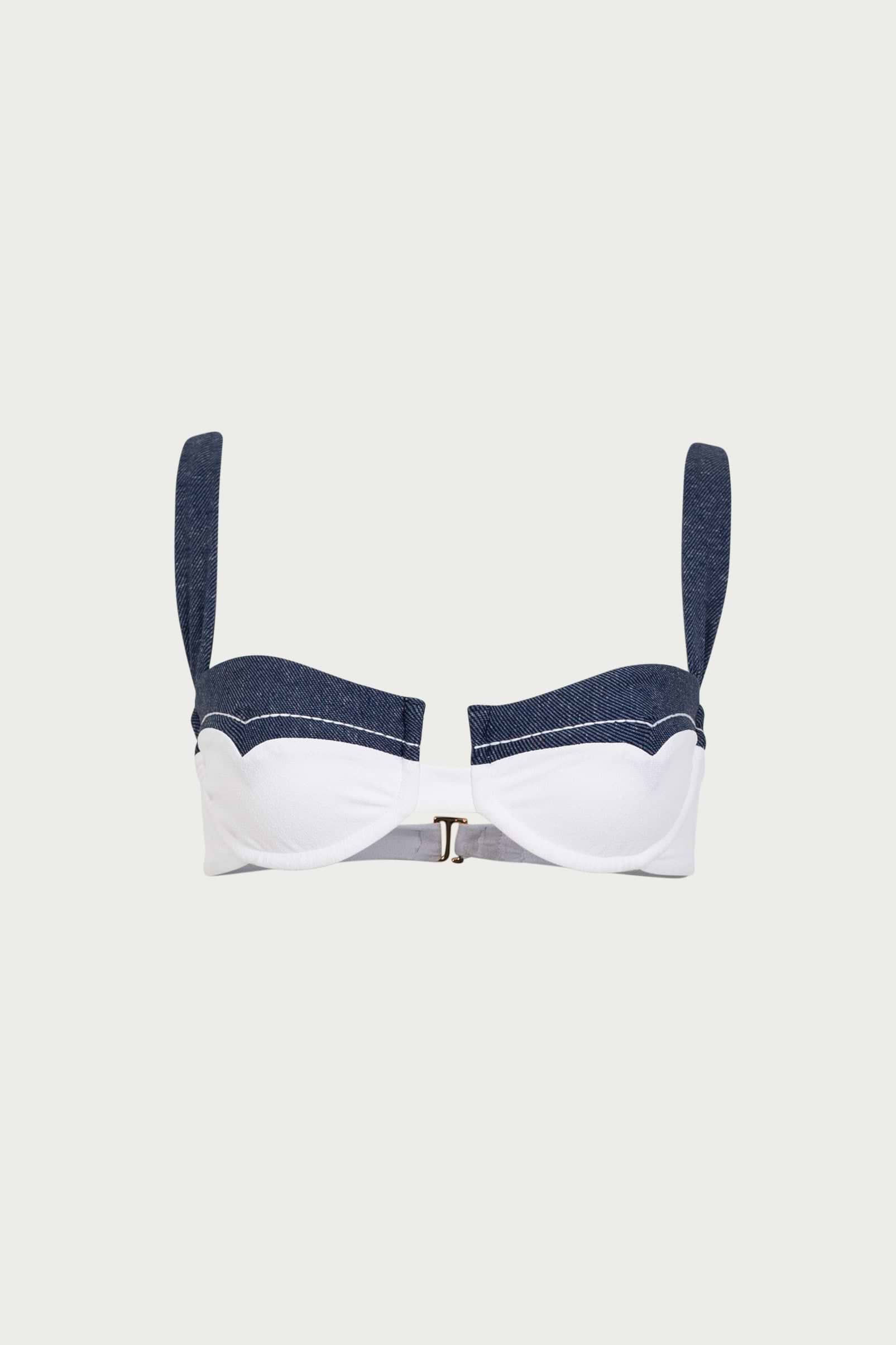 SAME Western Underwire Top | White/Dark Denim | Women's Swimwear