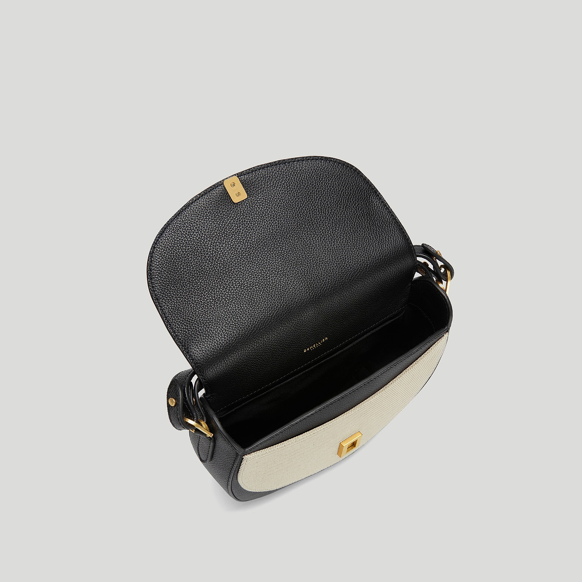 The Siena Saddle | Salt & Pepper Canvas Black Small Grain | DeMellier