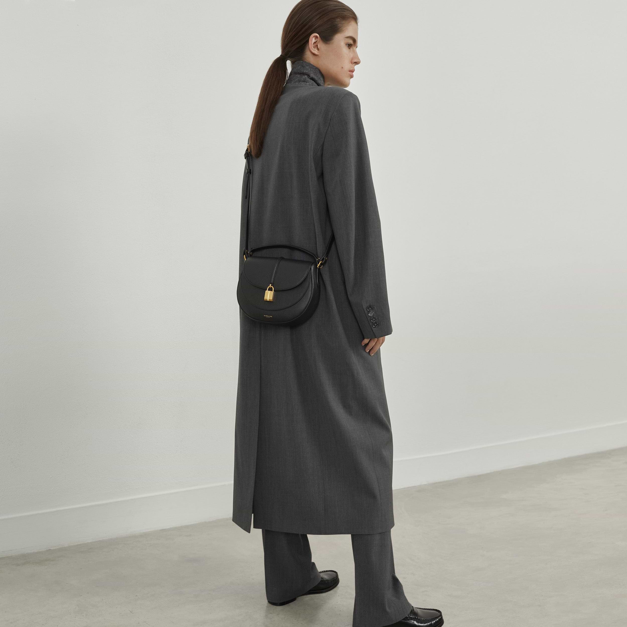 The Siena Saddle | Salt & Pepper Canvas Black Small Grain | DeMellier