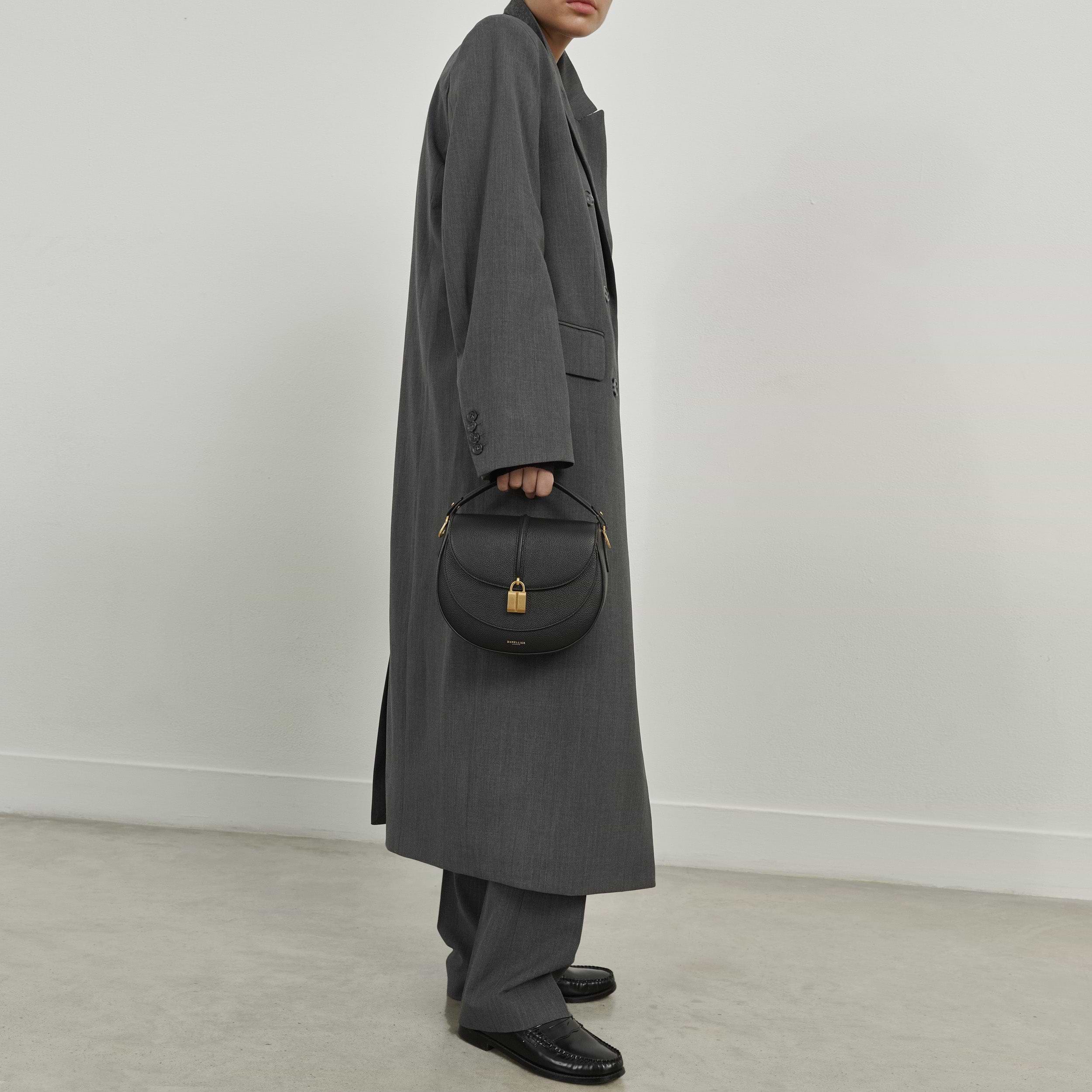 The Siena Saddle | Salt & Pepper Canvas Black Small Grain | DeMellier