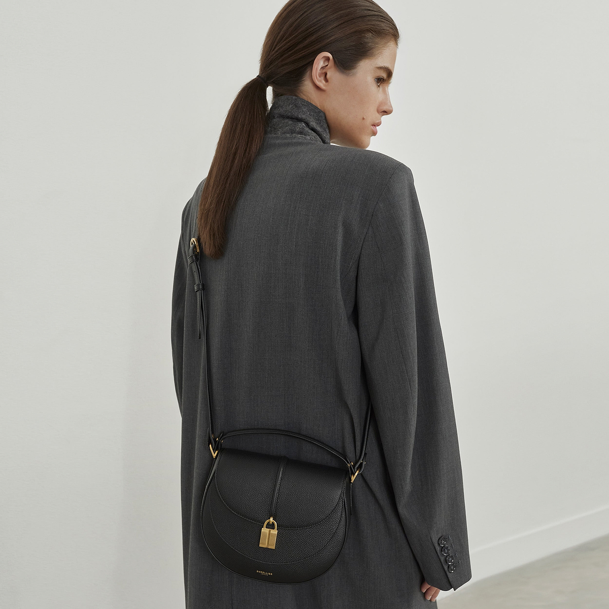 The Siena Saddle | Salt & Pepper Canvas Black Small Grain | DeMellier