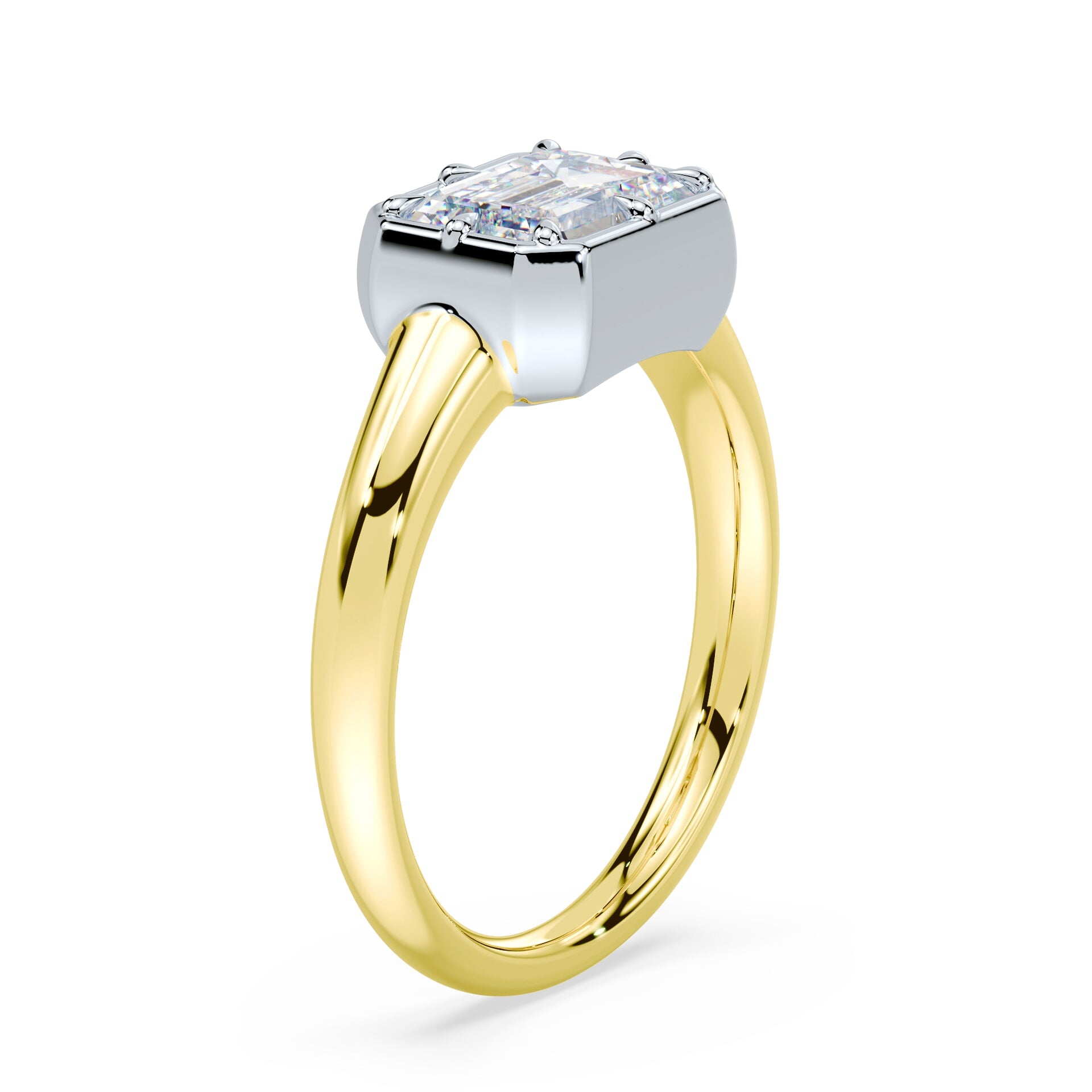 Emerald Cut East West Button Back Ring – Plum