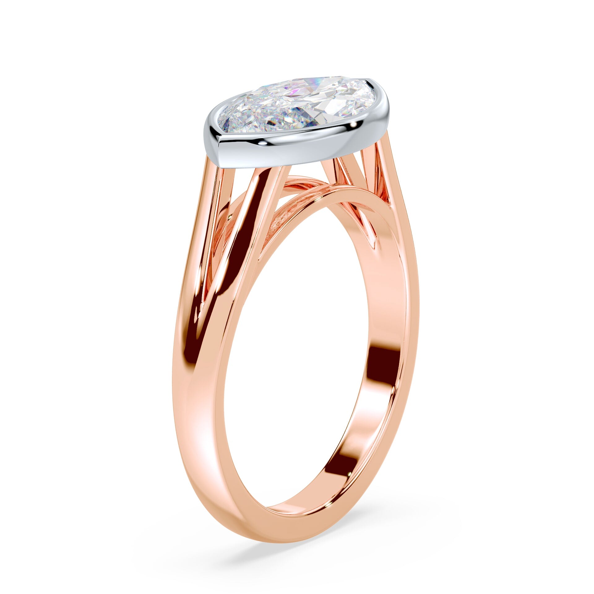 Marquise Cut East-West Split Cathedral Bezel Ring – Plum