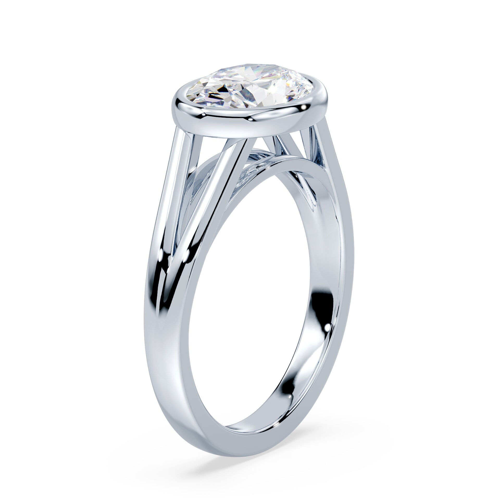 Oval Cut East-West Bezel Set Platinum Engagement Ring | Plum Diamonds