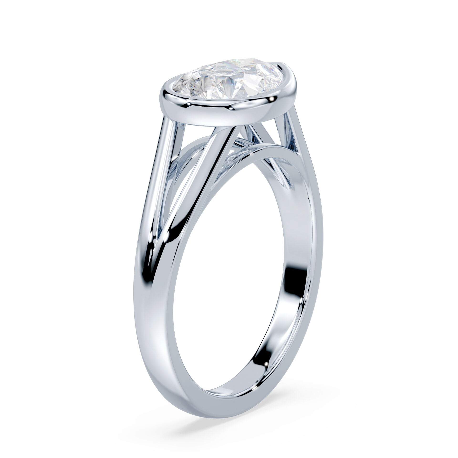 Pear Shaped East-West Bezel Platinum Engagement Ring | Plum Diamonds