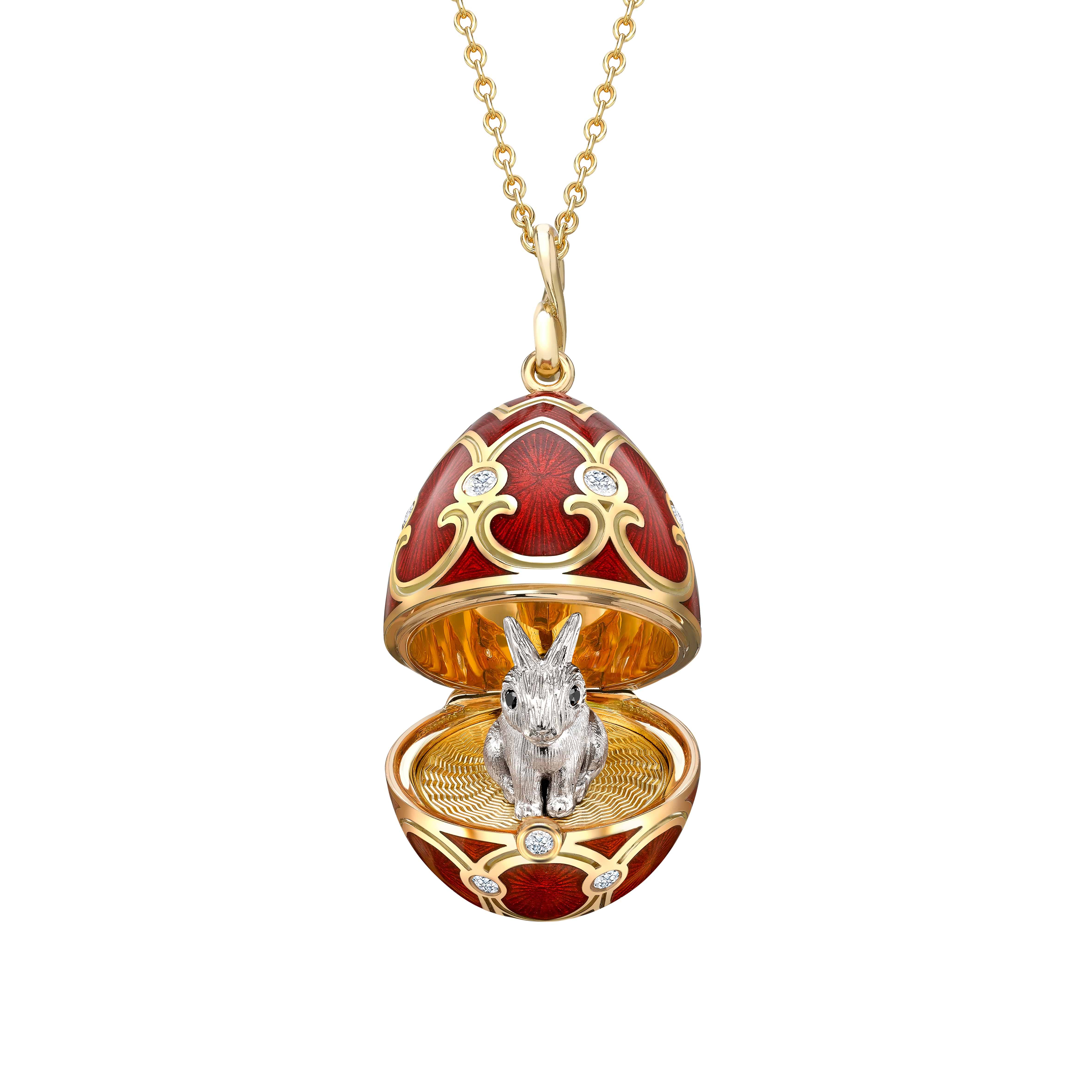 Chinese New Year Tsarskoye Selo Yellow Gold Red Enamel Locket with ...
