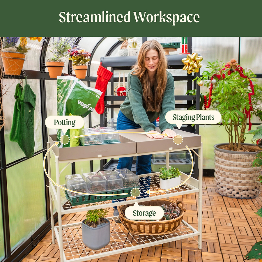 Vego Garden Potting Table | Outdoor Metal Workstation & Prep Station