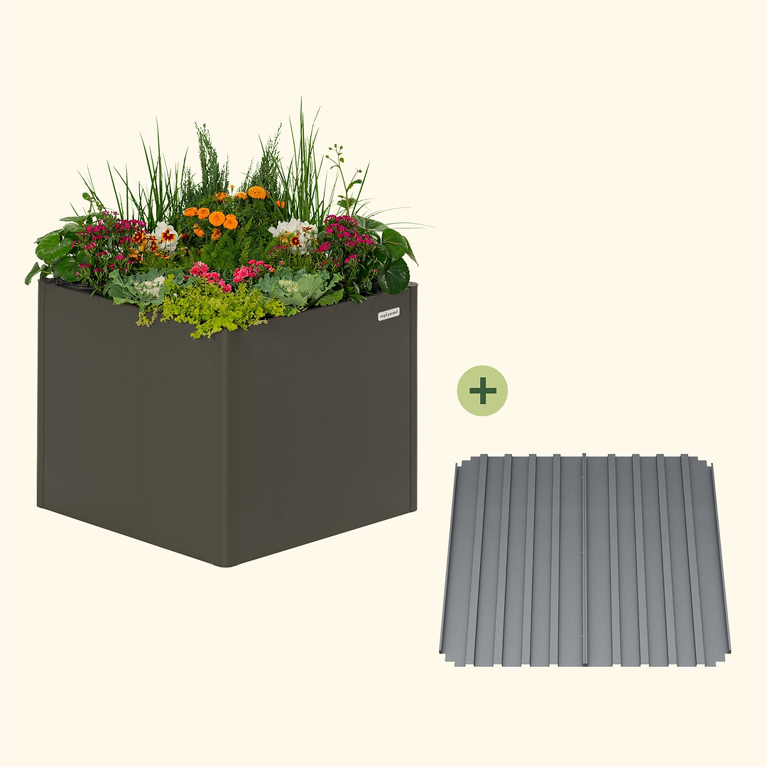 32" Extra Tall Modern 42" x 42" Metal Raised Garden Bed - With Interme