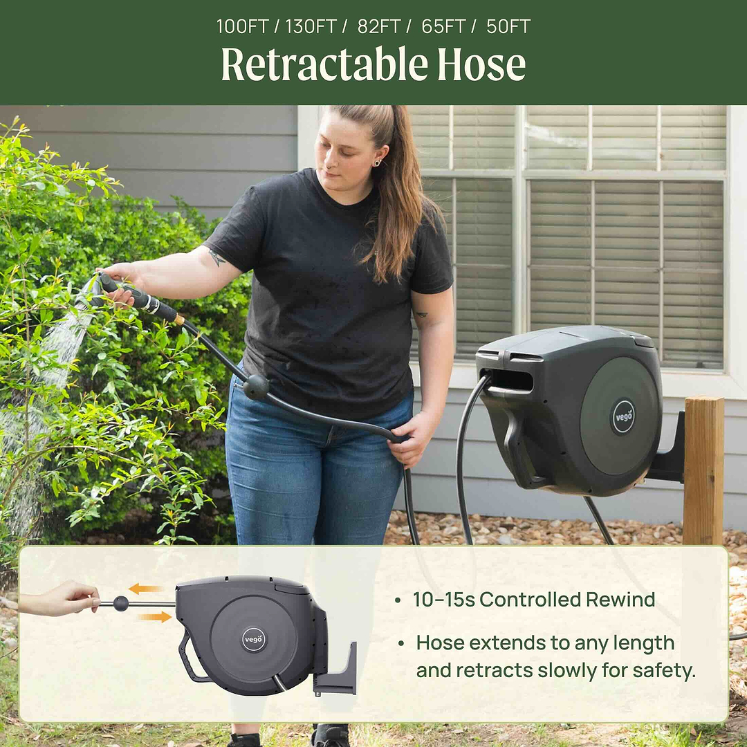 Hi-Flow Retractable Hose Reel Set - 100 Ft | Vego Garden