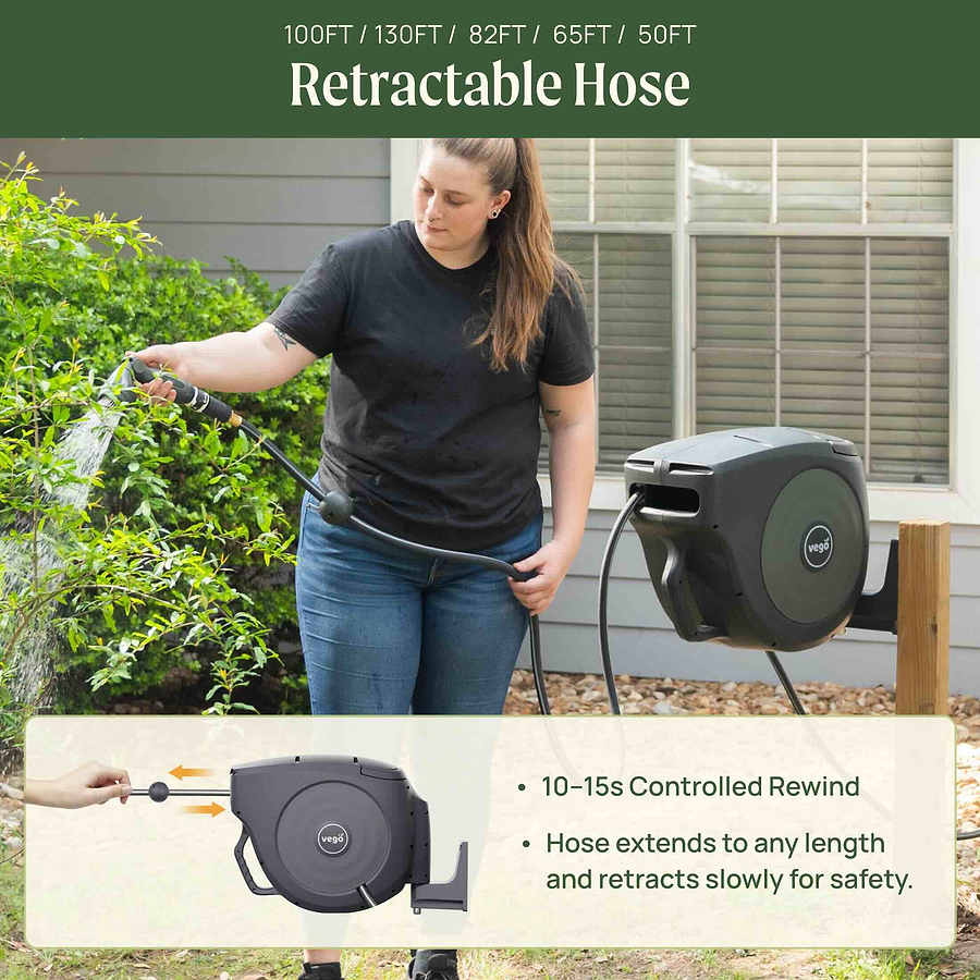 Hi-Flow Retractable Hose Reel Set - 100 Ft | Vego Garden