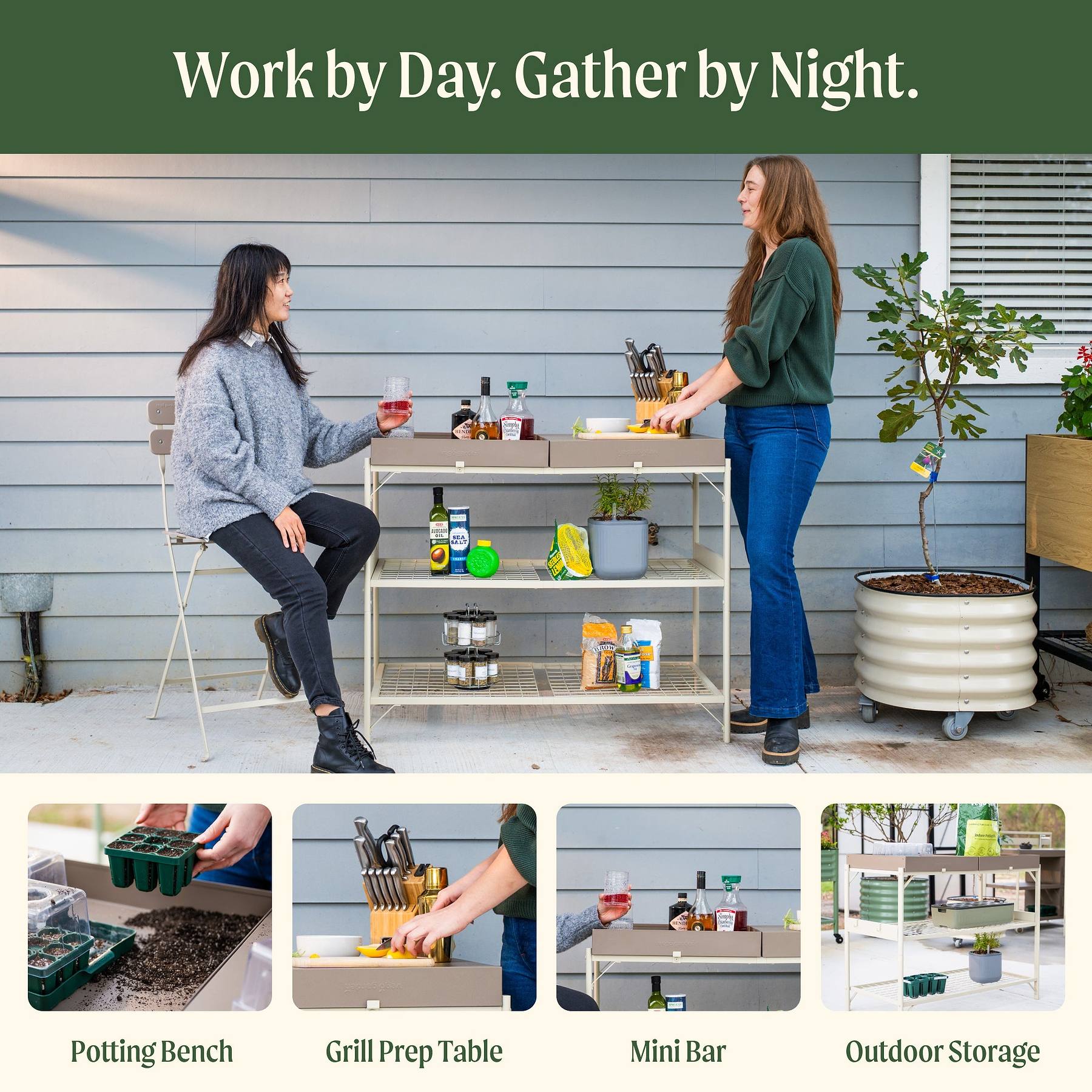 Vego Garden Potting Table | Outdoor Metal Workstation & Prep Station