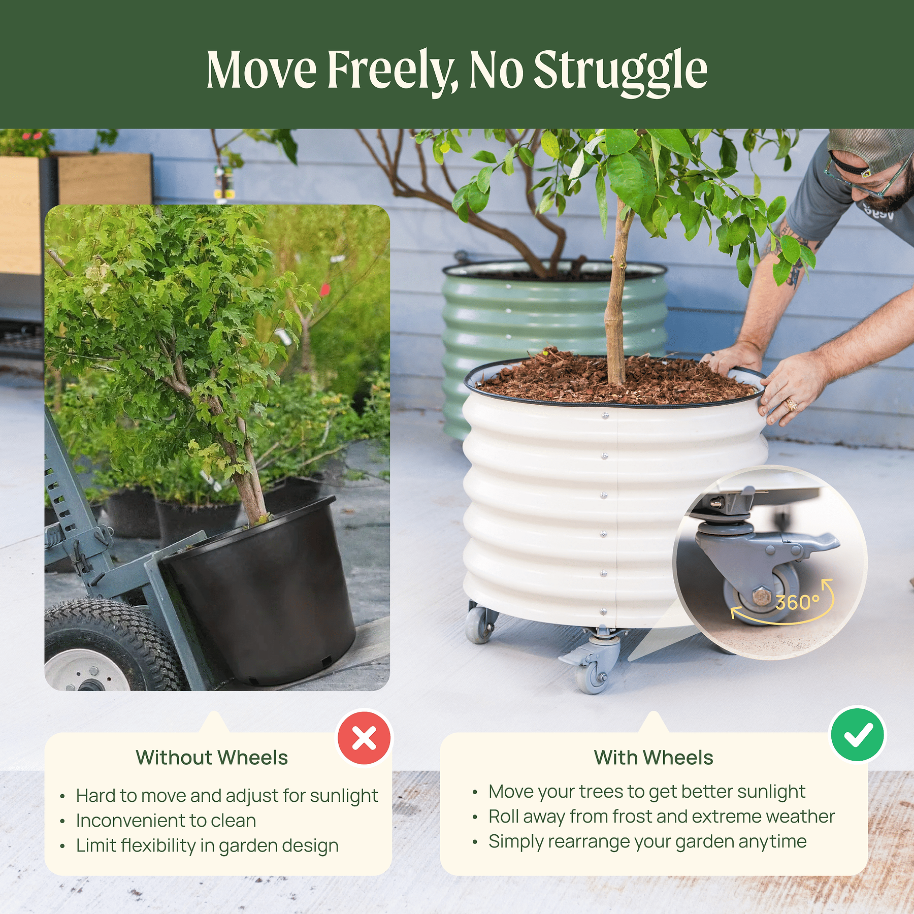 Vego Classic Rolling Tree Planter | Mobile Elevated Garden Bed