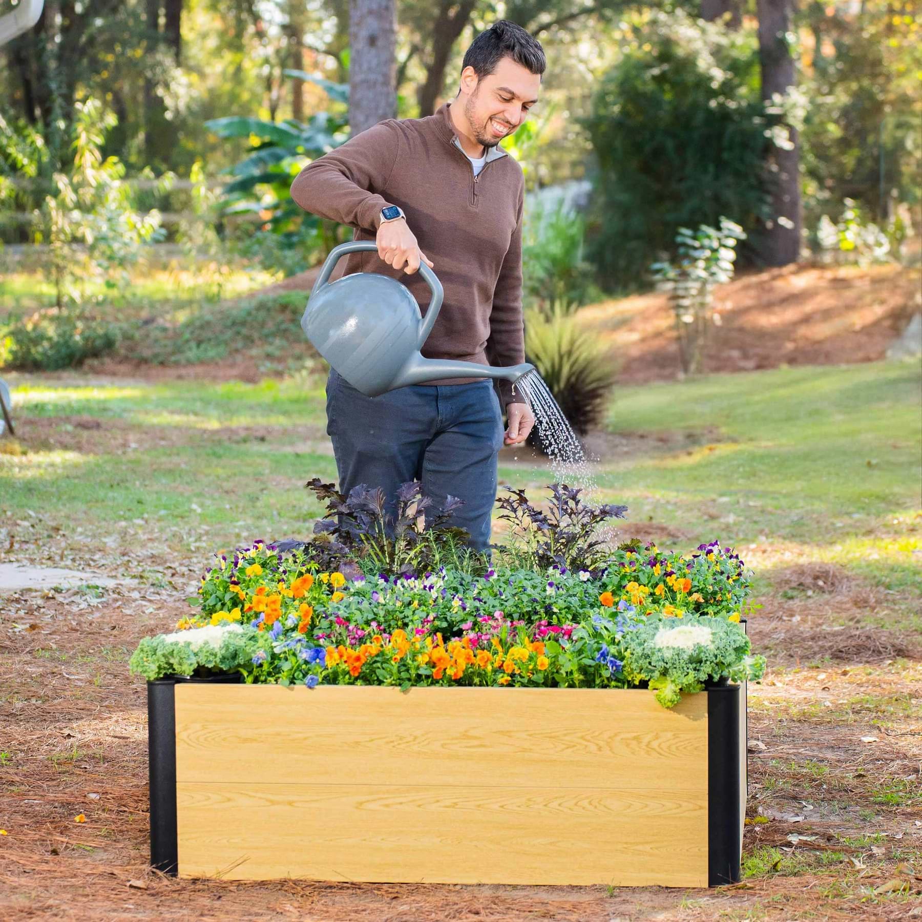 Woodgrain Metal Raised Garden Bed 4' x 4' - Evergrove Series