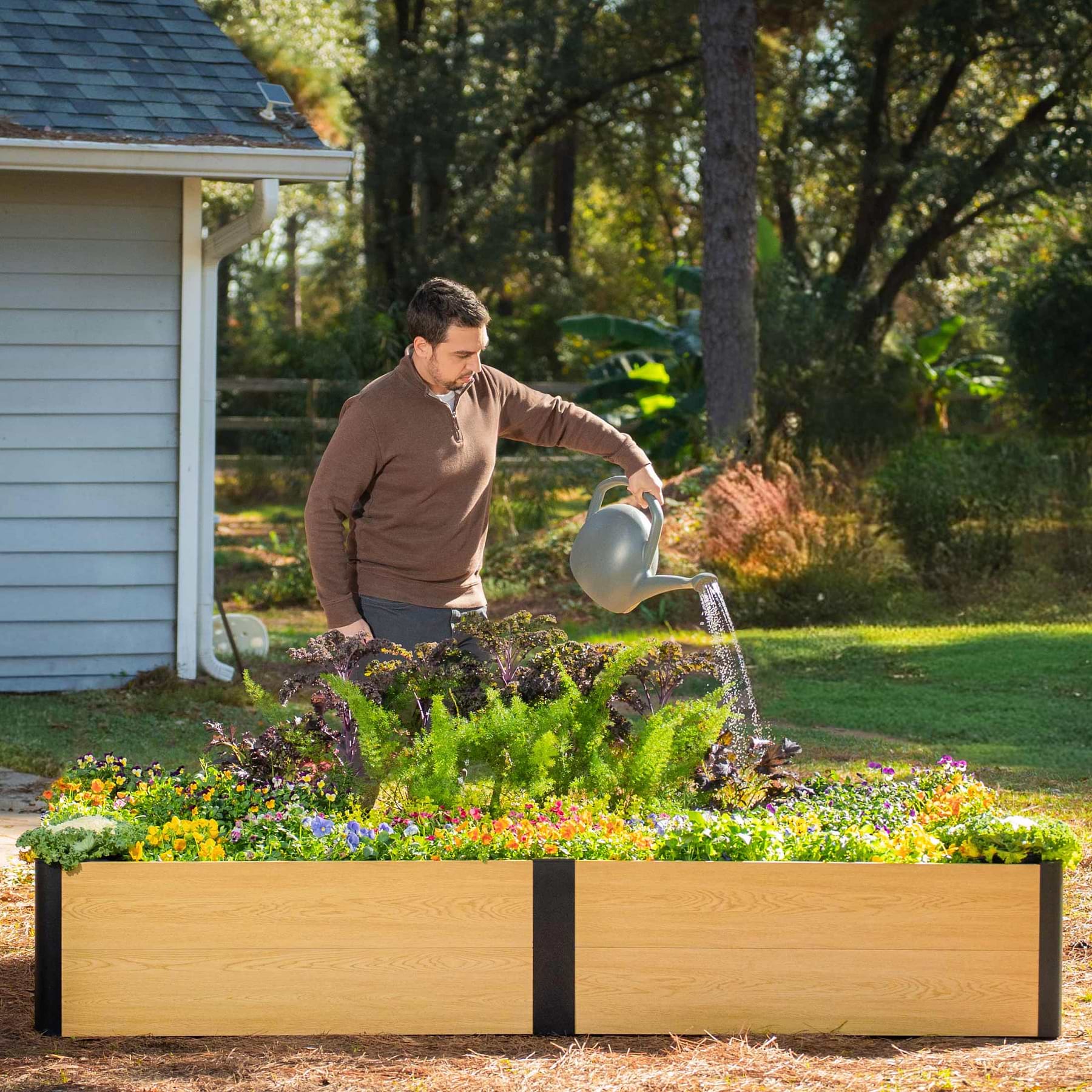 16" Tall Woodgrain 4' x 8' Metal Raised Garden Bed