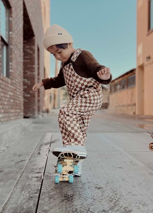 Checker Overalls - Brown | Little Trouble