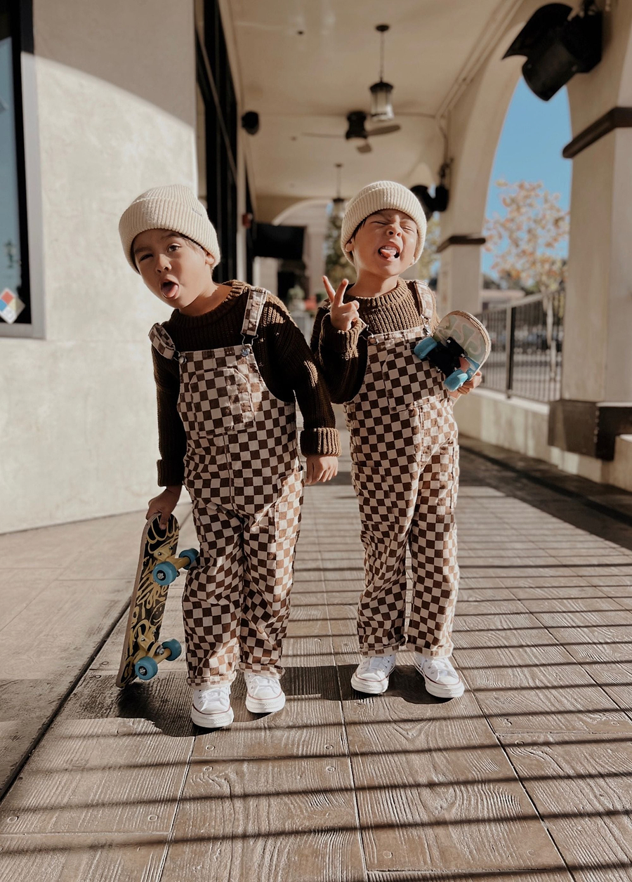 Checker Overalls - Brown | Little Trouble