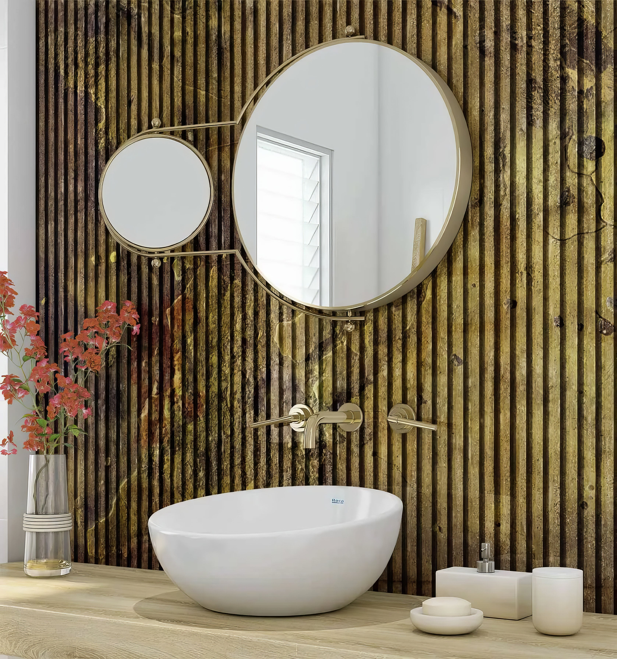 Shower Panel Gold Concrete Slat Effect by SPLASHBAX – Hyperion Tiles