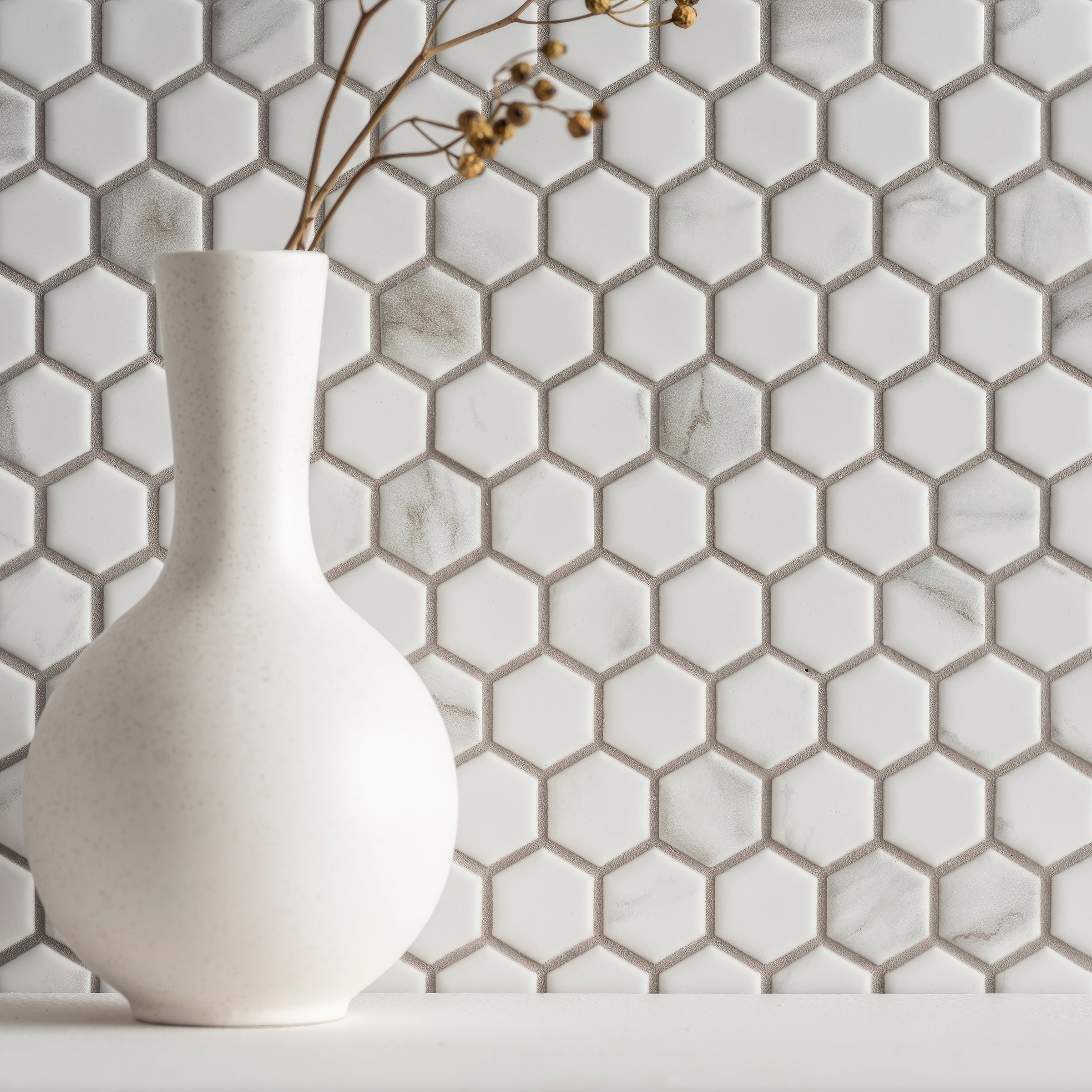 Hexagon White Porcelain Mosaic Tiles - 260x300x6mm – Hyperion Tiles