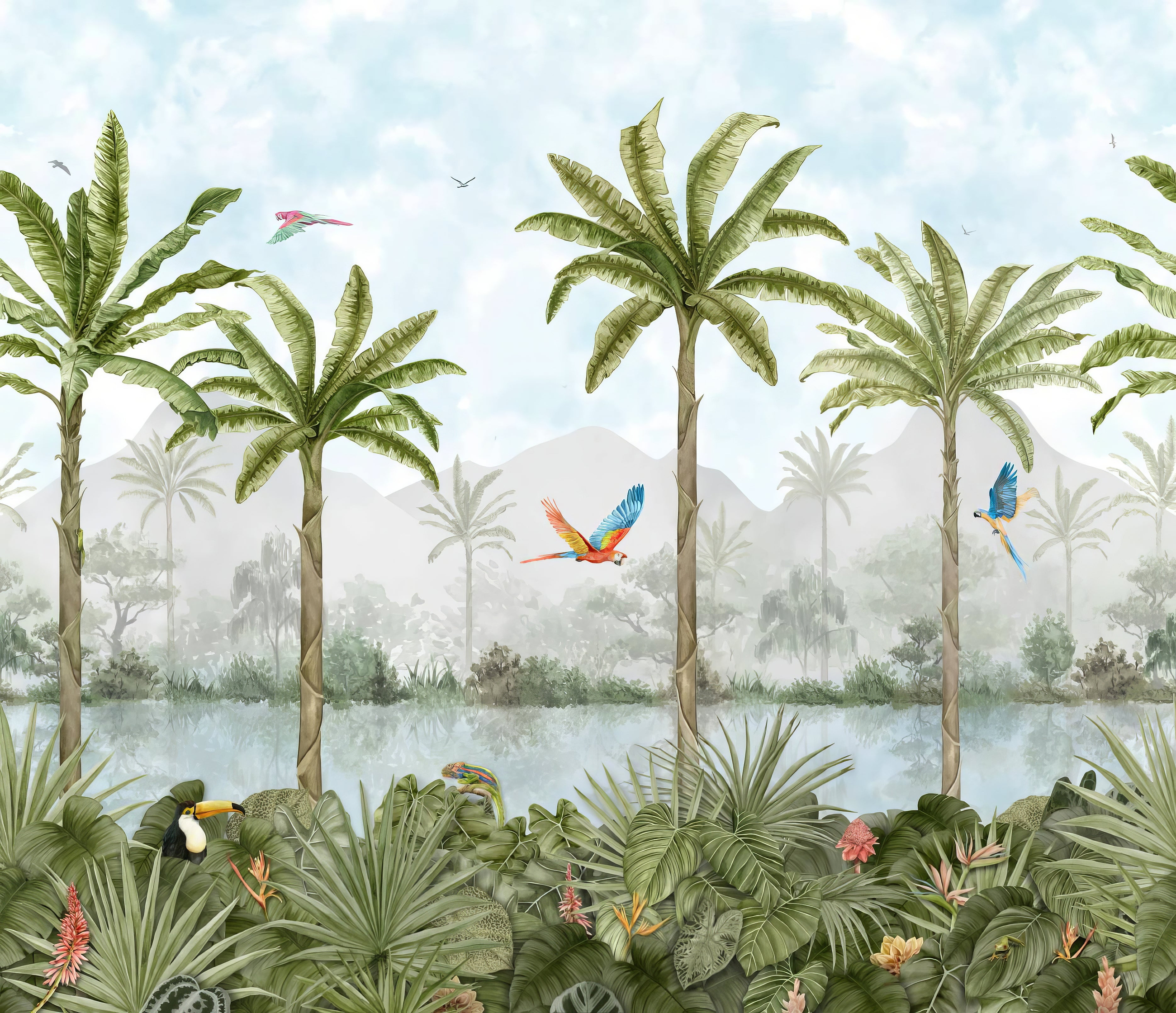 Tropical Oasis Panel A | Ceramic Bathroom Mural Collection – Hyperion Tiles