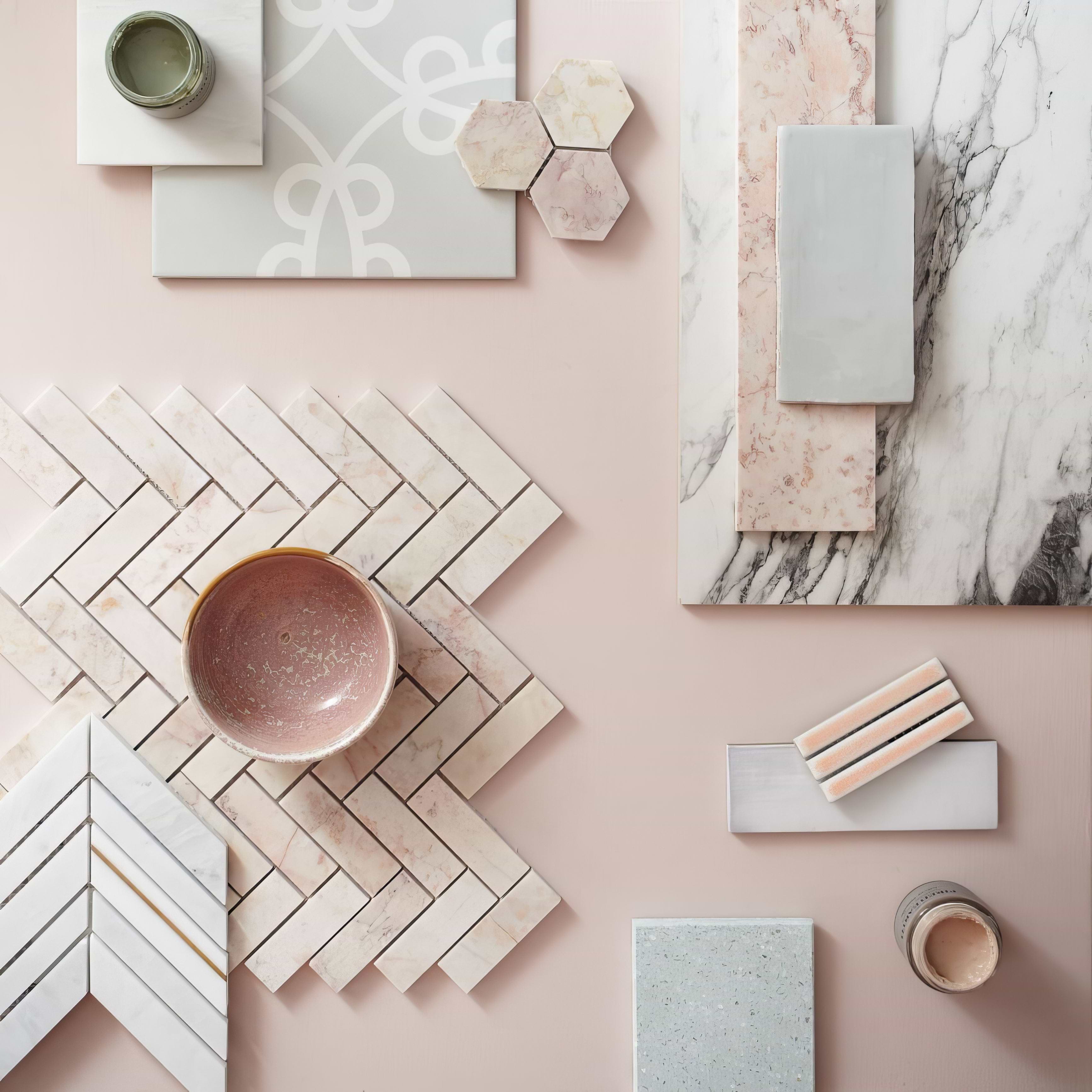 Aegean Pink Herringbone Mosaic Tiles - Natural Marble Finish – Hyperion ...