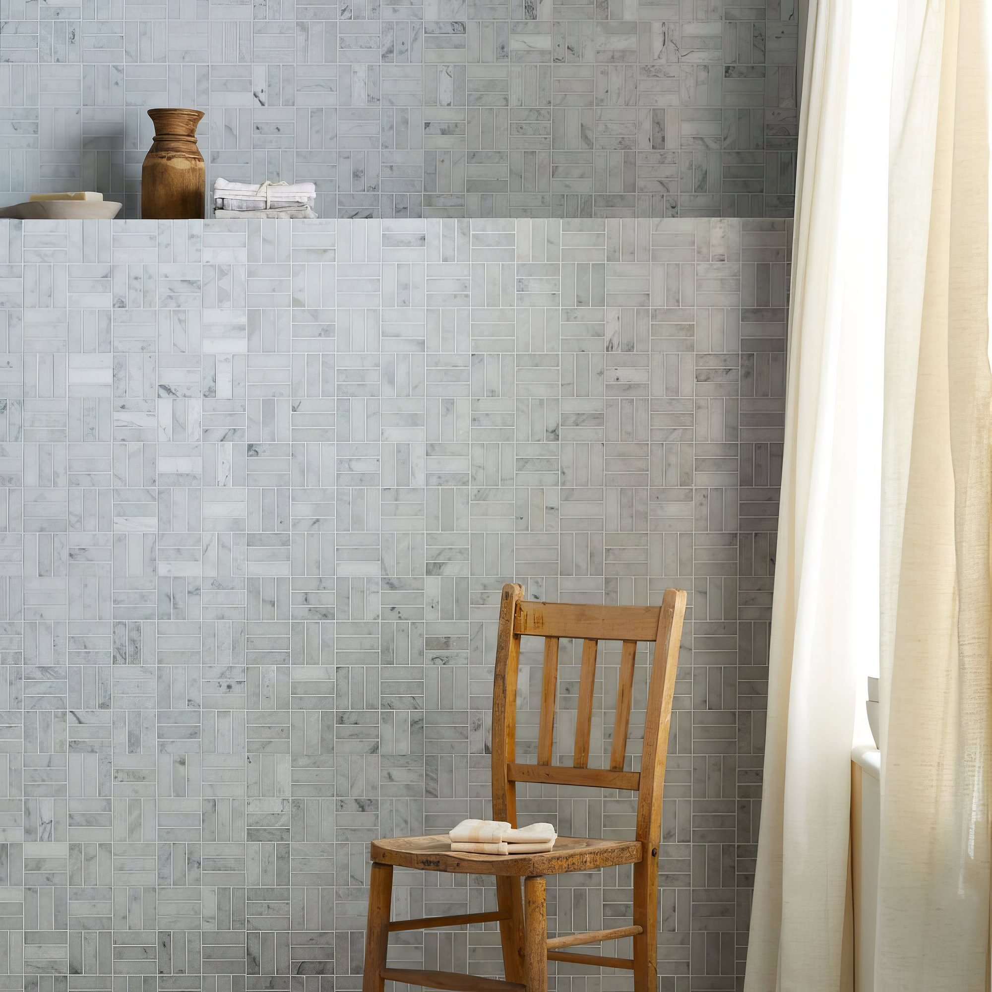 Carrara White Jenga Mosaic Tiles - Natural Marble Finish – Hyperion Tiles