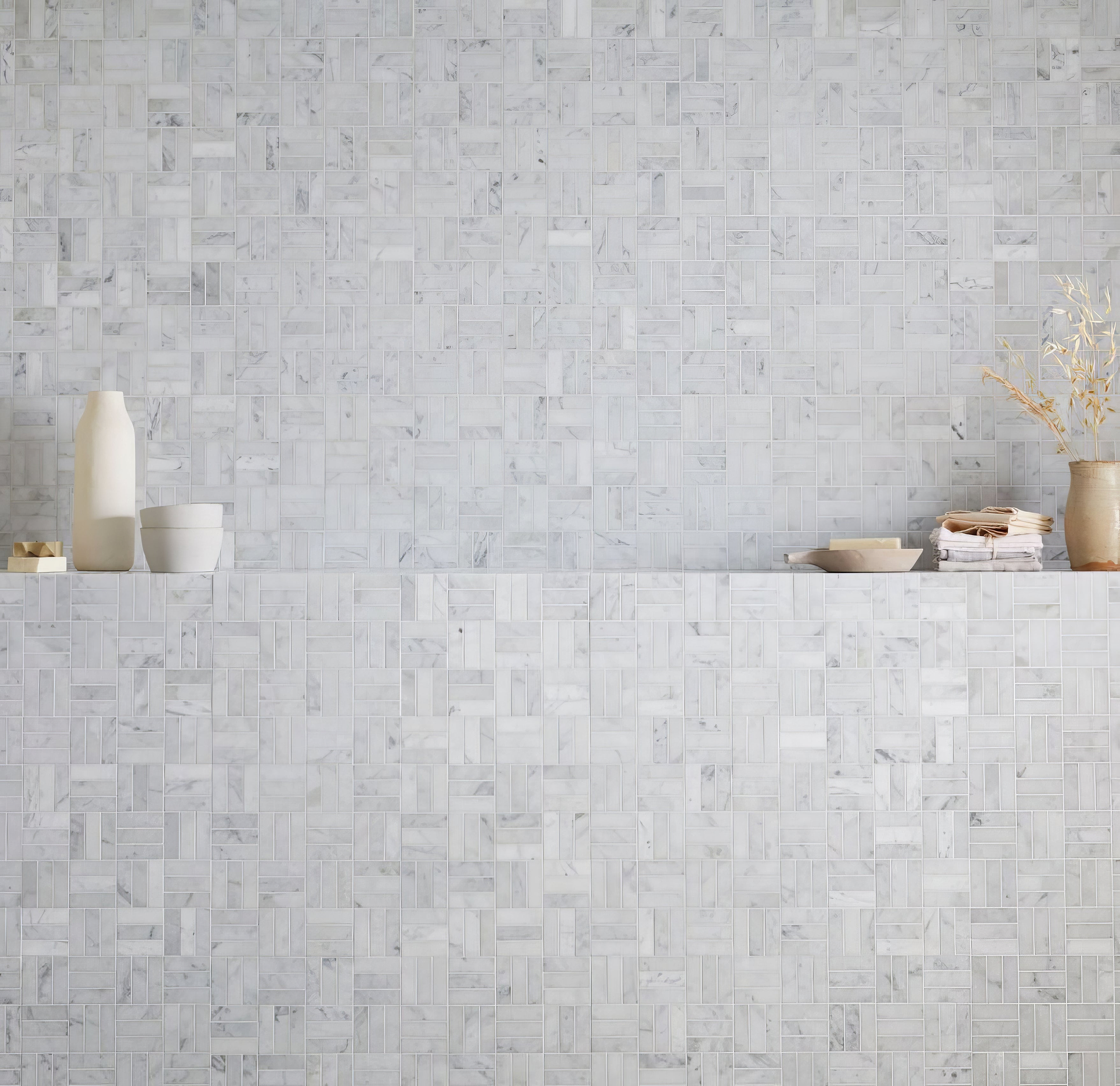 Carrara White Jenga Mosaic Tiles - Natural Marble Finish – Hyperion Tiles