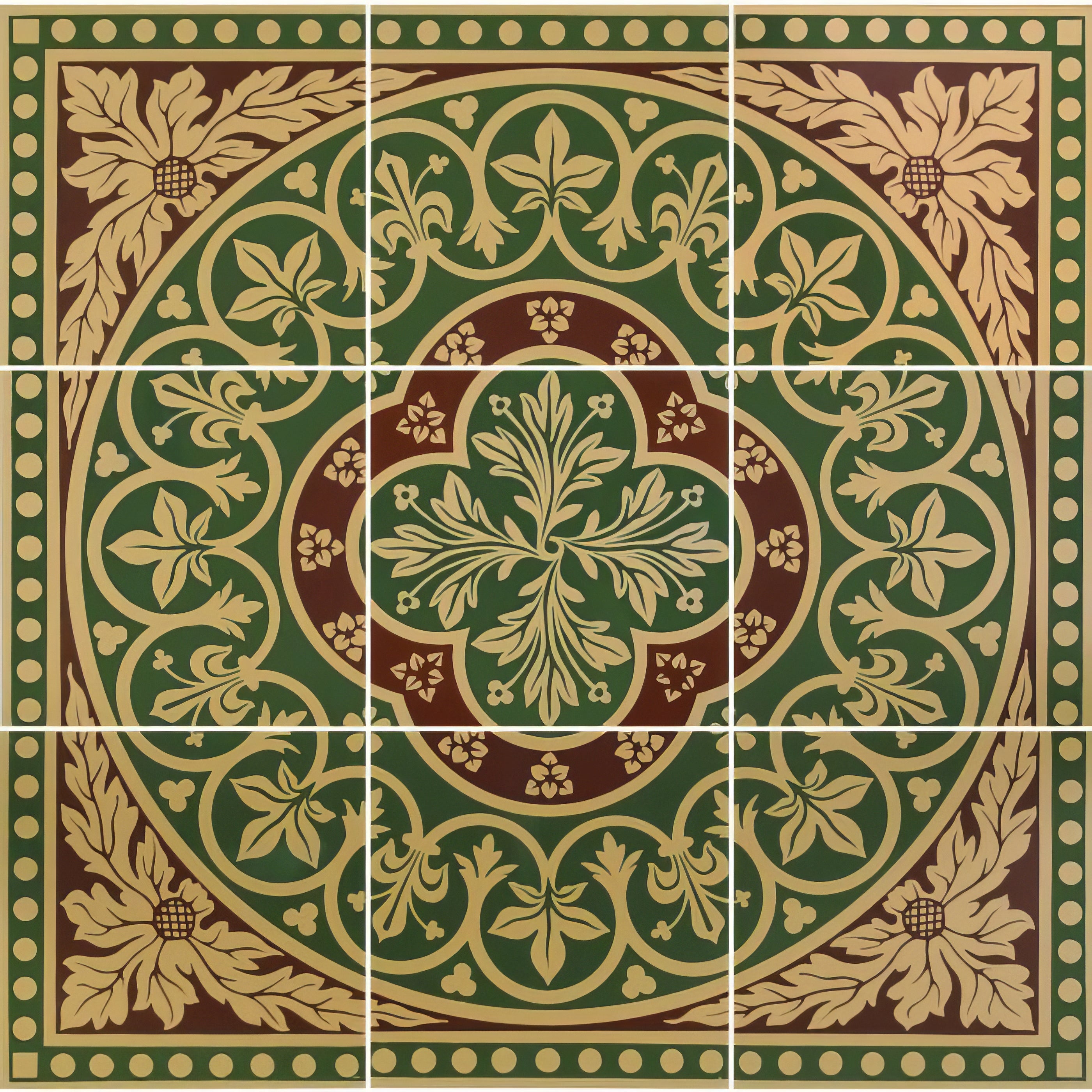 Victorian Green Ceramic Floor Tile Set - 9 Tiles – Hyperion Tiles