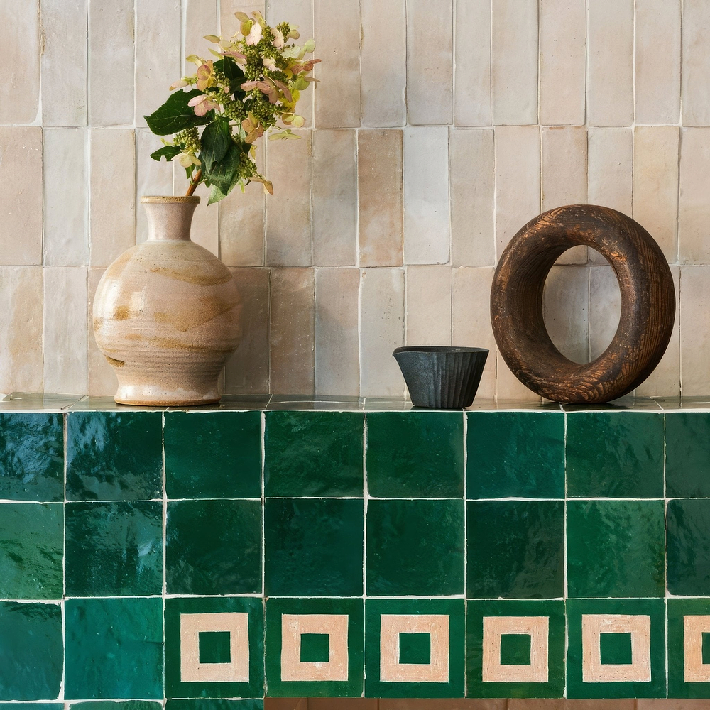 Medina Moss Green Zellige Square Kitchen Tiles