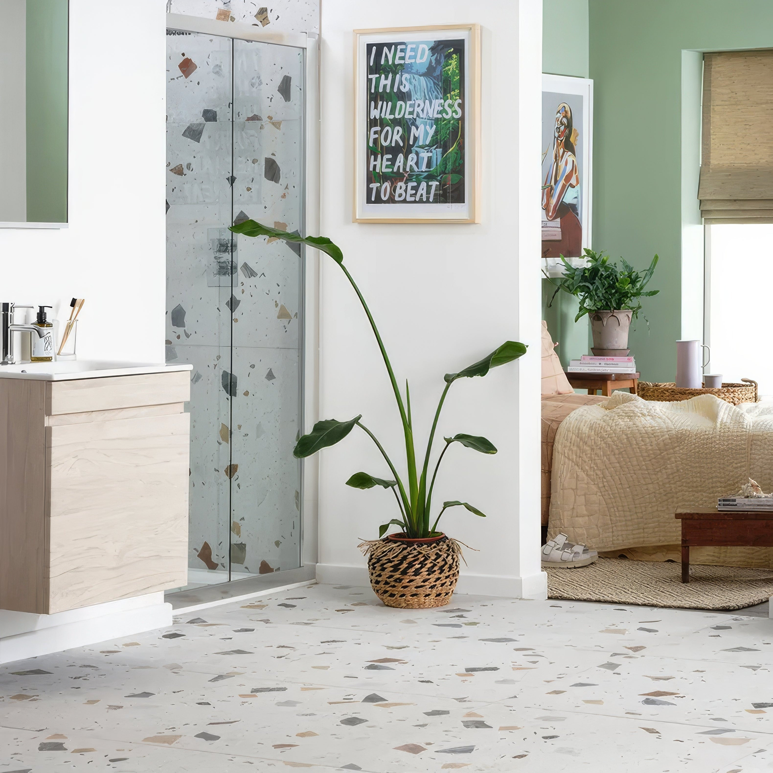 Piazza Porcelain Geo Pearl Terrazzo Effect Porcelain Tiles