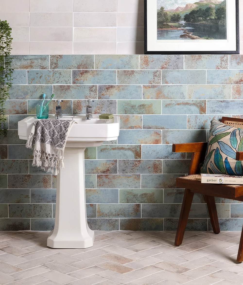 Wightwick Ceramic Azure | Bathroom Tiles | Herringbone Kitchen Tiles