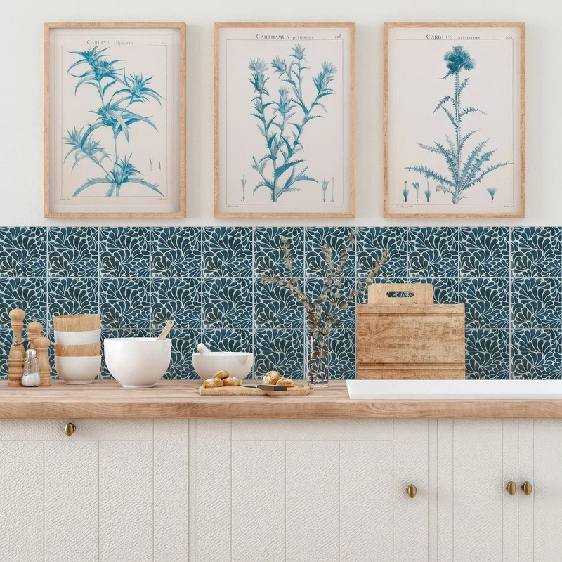 Kelmscott Emery Blue Patterned Tile from Hyperion Tiles