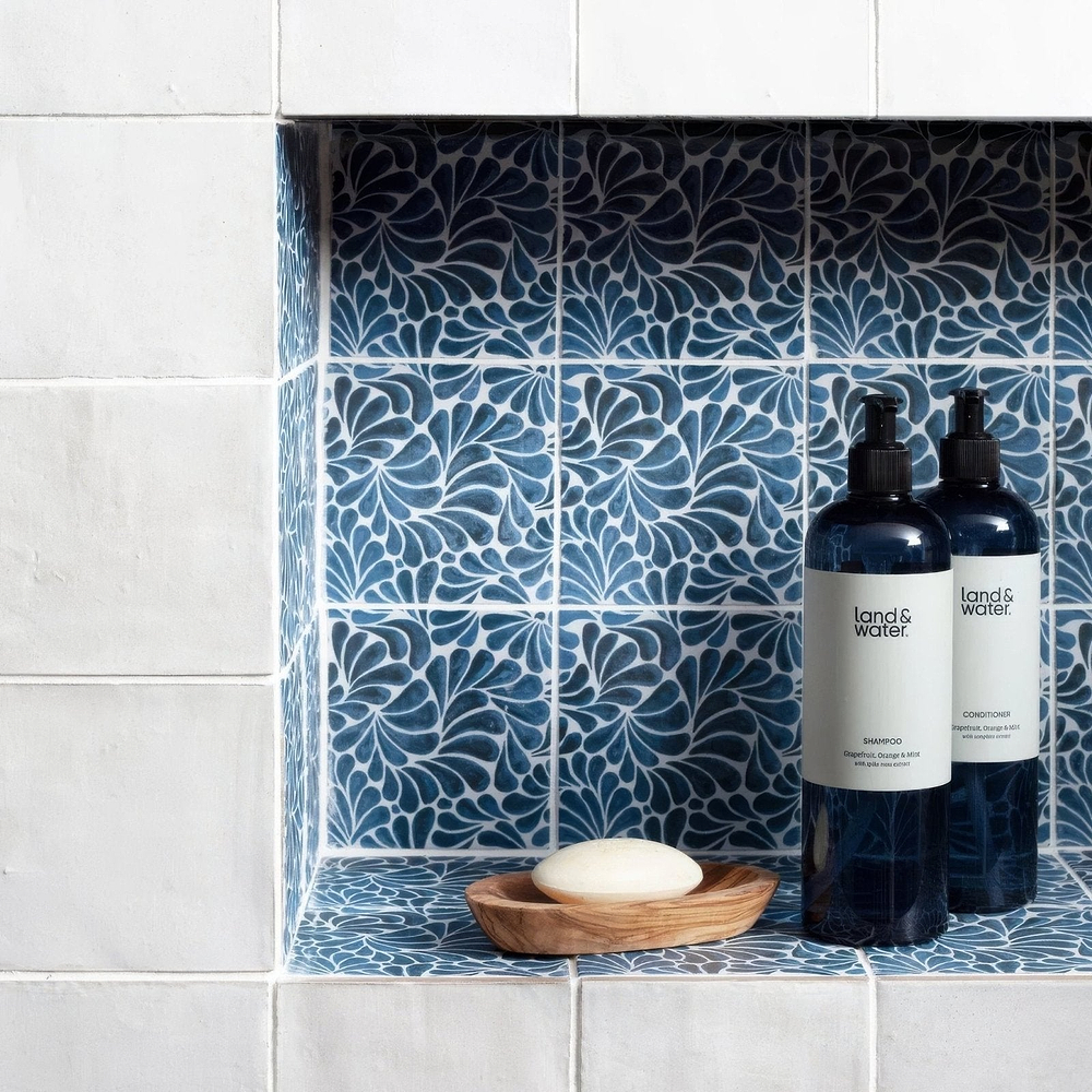 Kelmscott Emery Blue Patterned Tile from Hyperion Tiles