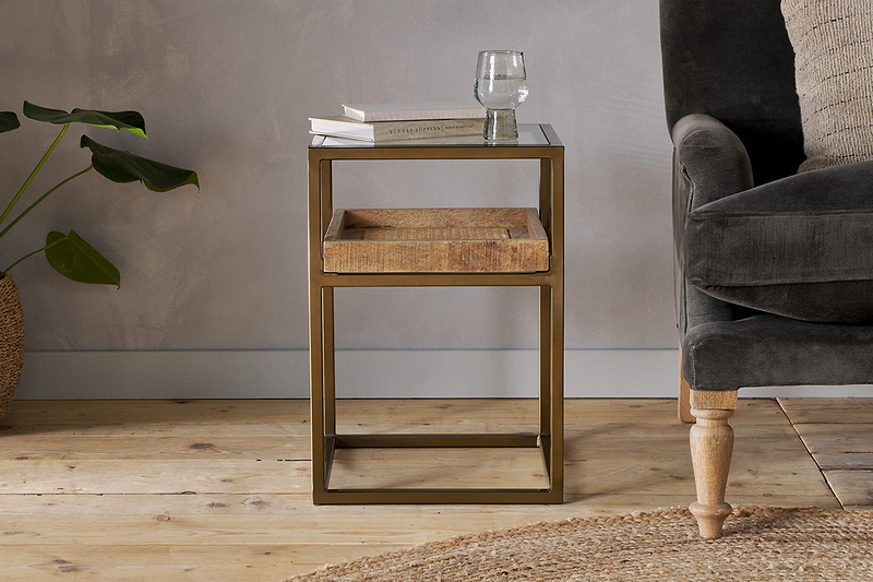 Luzon Iron & Mango Wood Display Side Table - Brass – nkuku