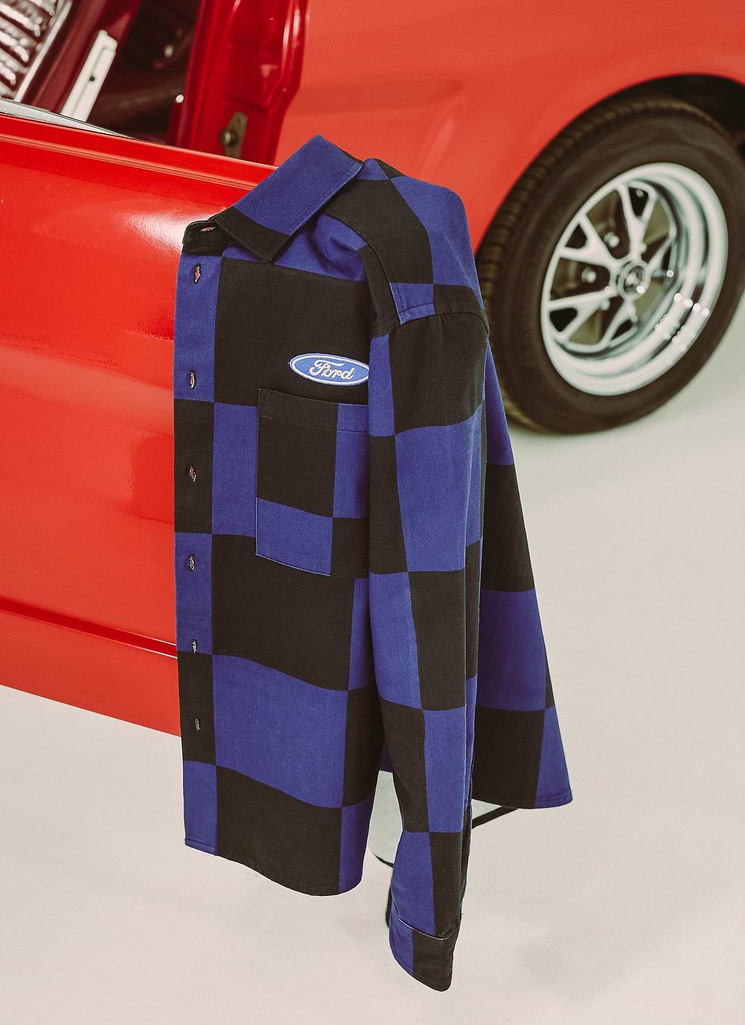 Men's Checkerboard Overshirt | Percival x Ford | Navy Blue