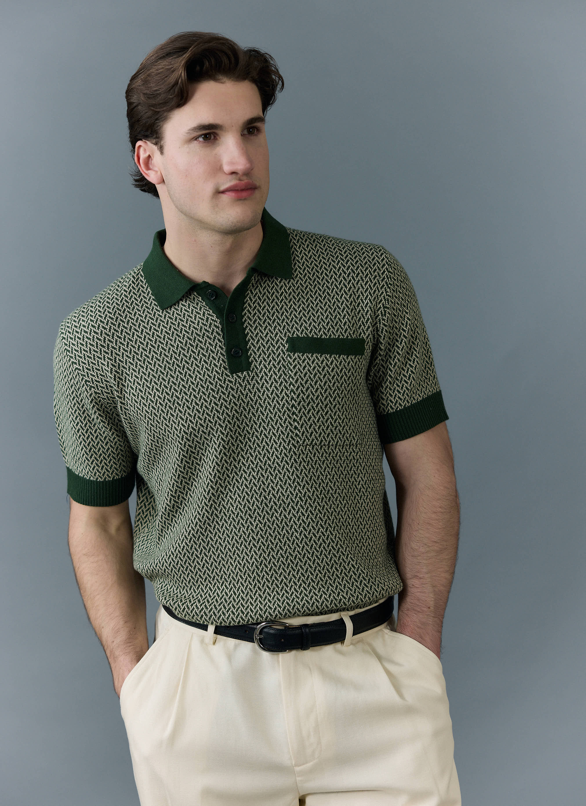 Men's Knitted Polo Shirt | Casa Martini | Forest Green | Percival Menswear