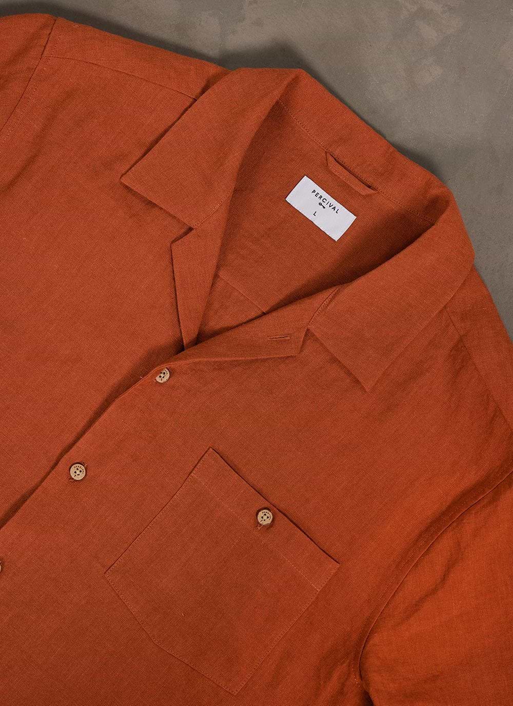 Men's Cuban Collar Shirt | Linen Shirt | Rust Red
