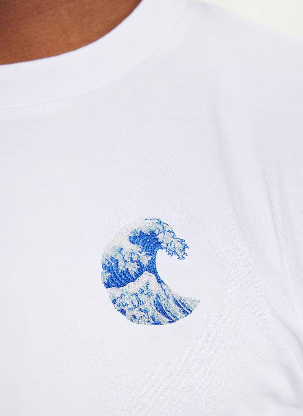 Men's Embroidered T Shirt | Heavyweight | Wave | White