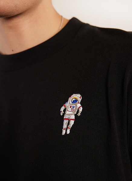 Spaceman Auxiliary T Shirt | Embroidered Organic Cotton | Black