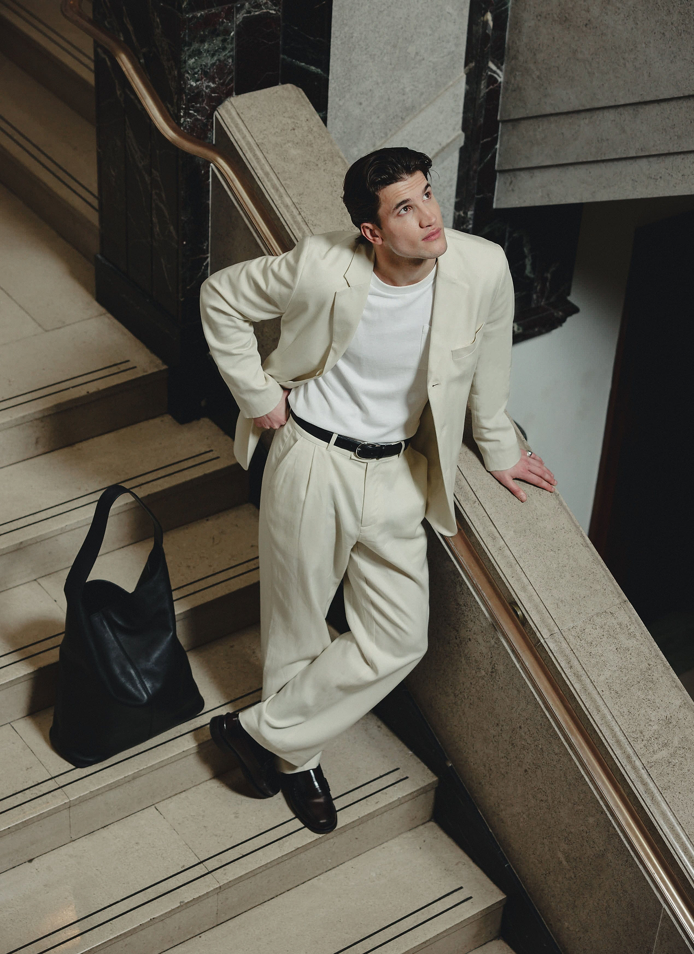 Men's Pleated Trousers | Relaxed Fit | Cream | Lyocell | Percival Menswear