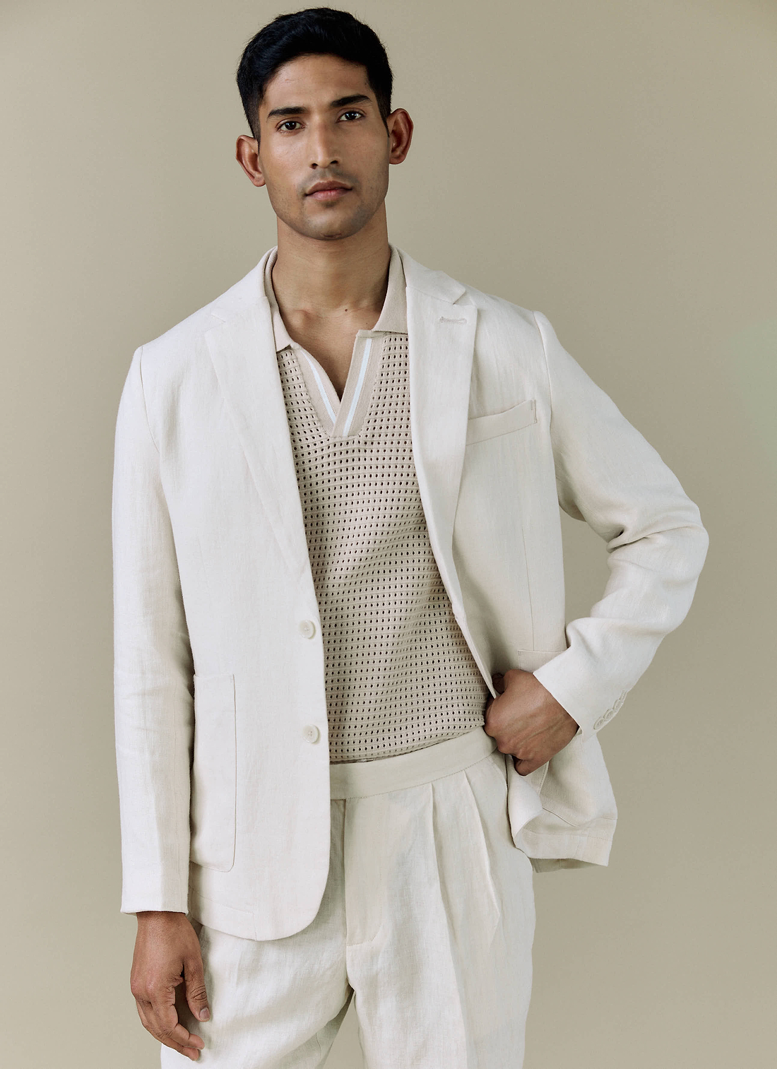 Men's Linen Trousers | Wide Leg | Cream | Percival Menswear