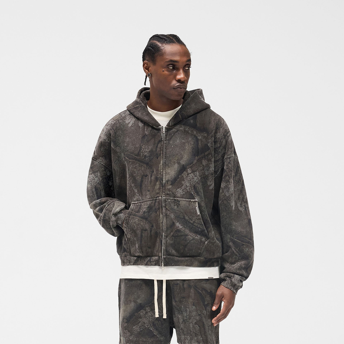 Overdyed Black Boxy Zip Up Hoodie | Realtree® | REPRESENT