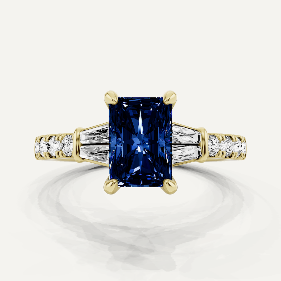 1 1/2 ctw Radiant Created Sapphire Side Stone Engagement Ring - Von ...