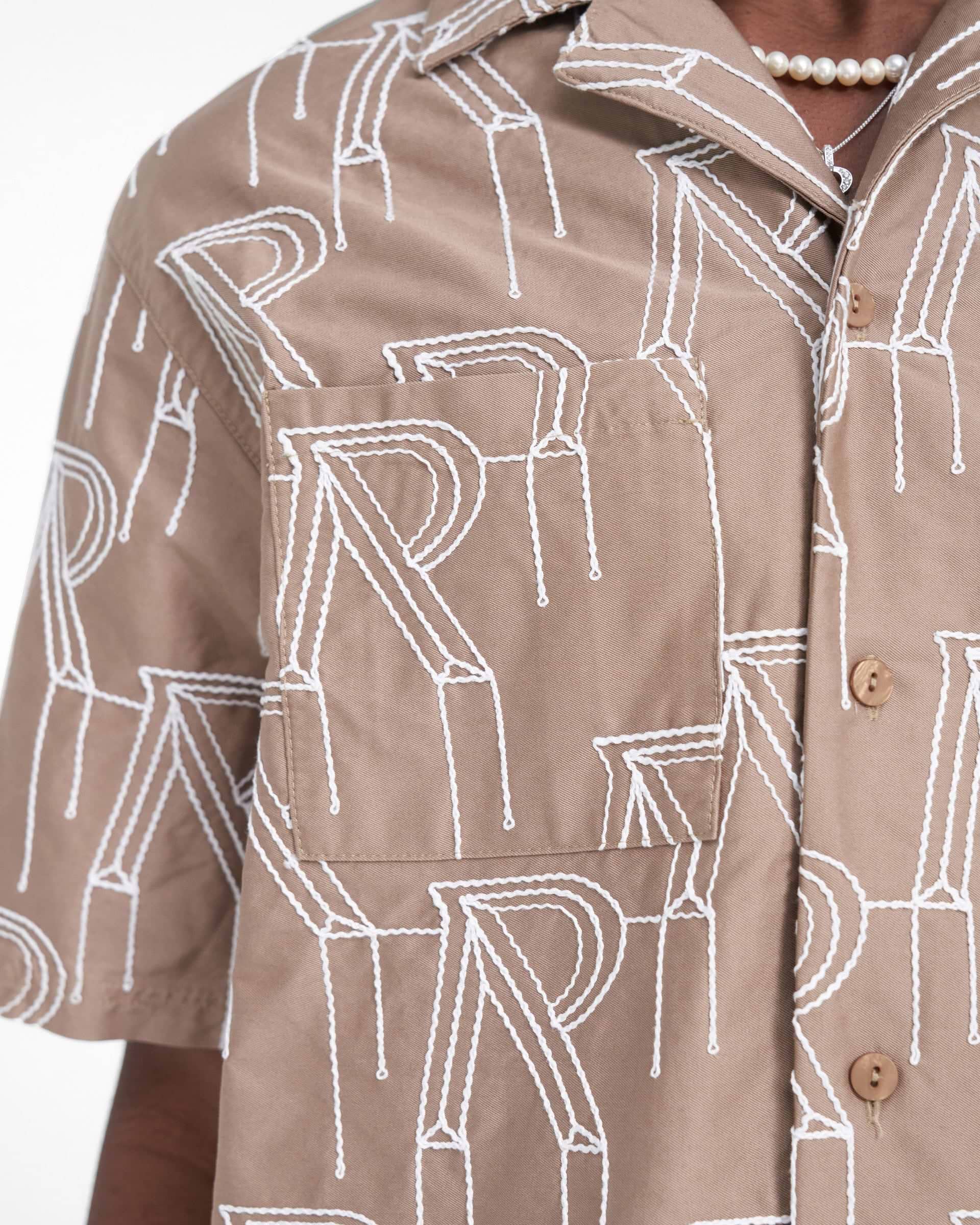 Embroidered Initial Overshirt - Washed Taupe | REPRESENT CLO